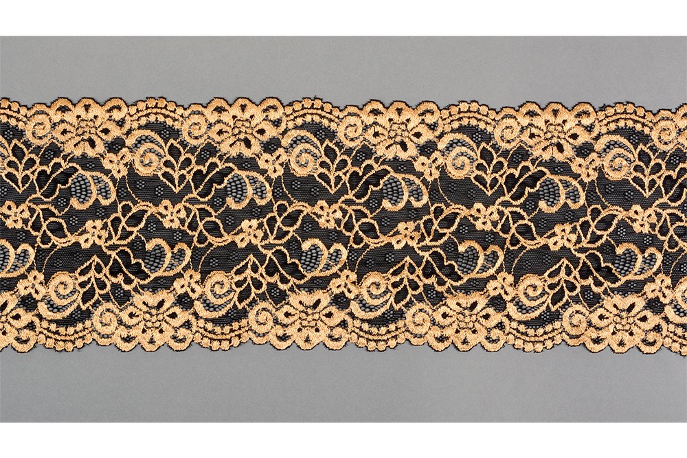 gold, black straight strip of lace fabric. Texture for web