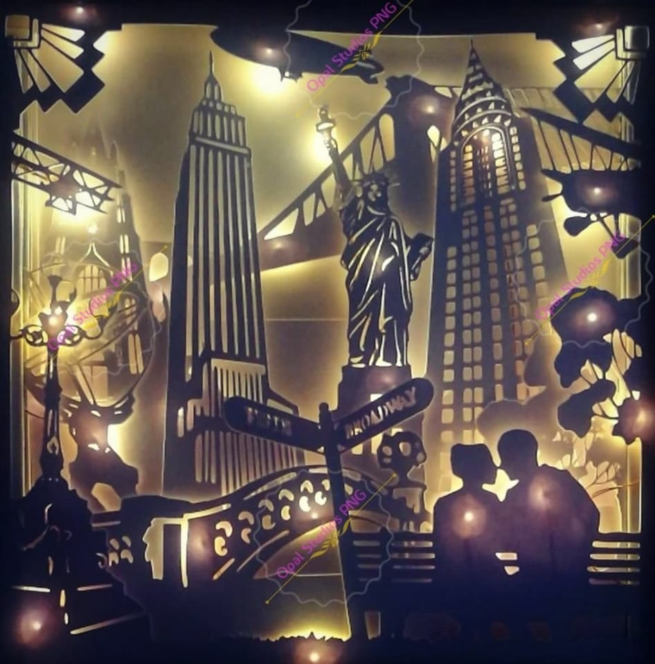 New York USA skyline city 3d layered shadow box light box