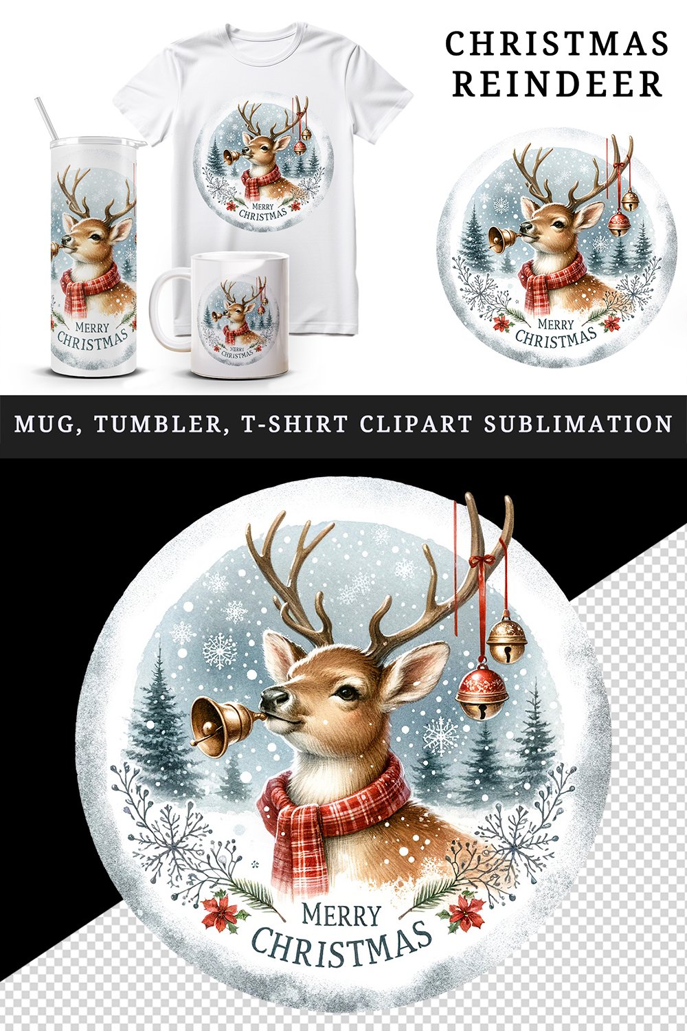 Christmas reindeer tumbler mug wrap, clipart sublimation png