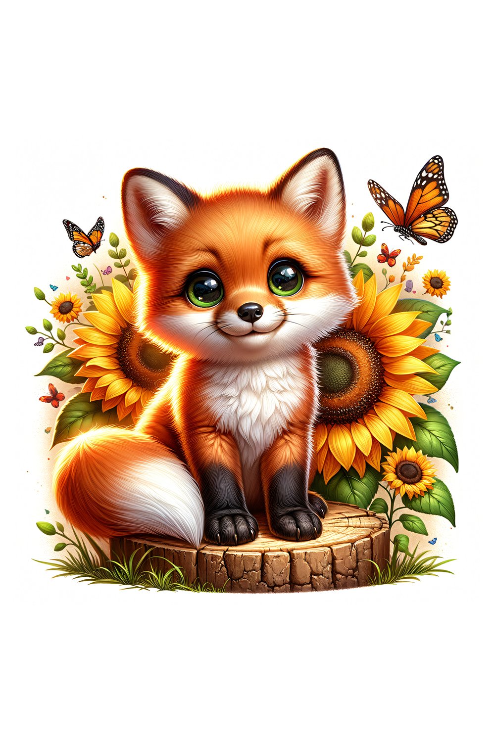 Cute Fox with Sunflowers JPG File (3550634)