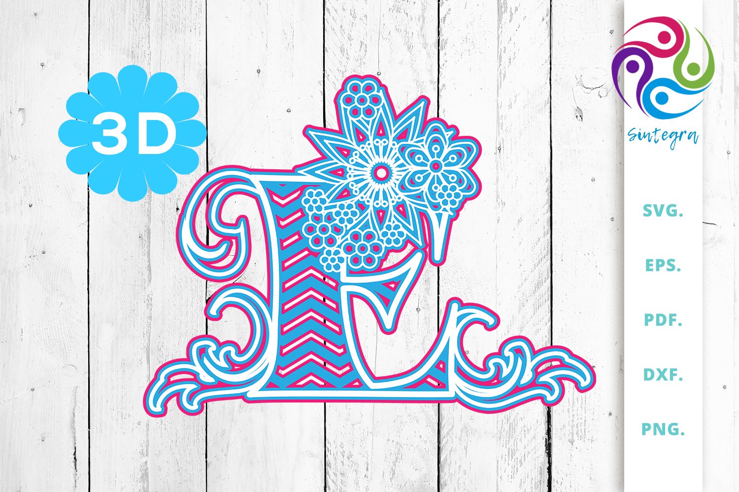 3D Multilayer Floral Chevron Letter E , SVG Cut File