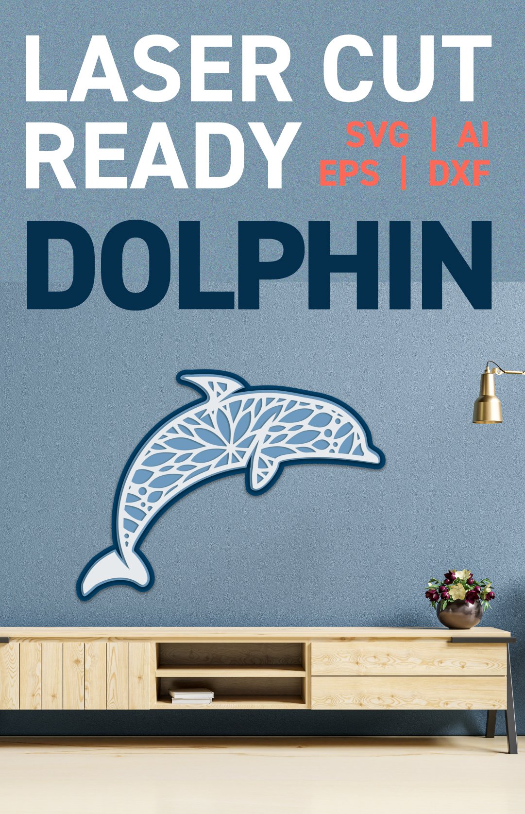 SVG Multilayer Ornamental Dolphin for Laser Cutting