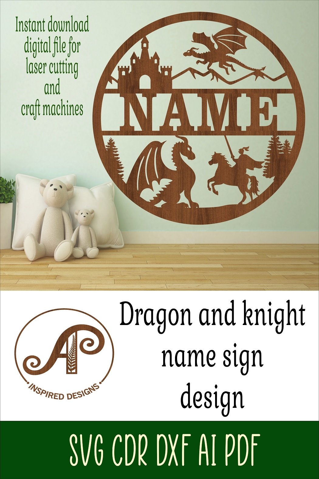 Dragon name sign svg laser cut template (2543032)