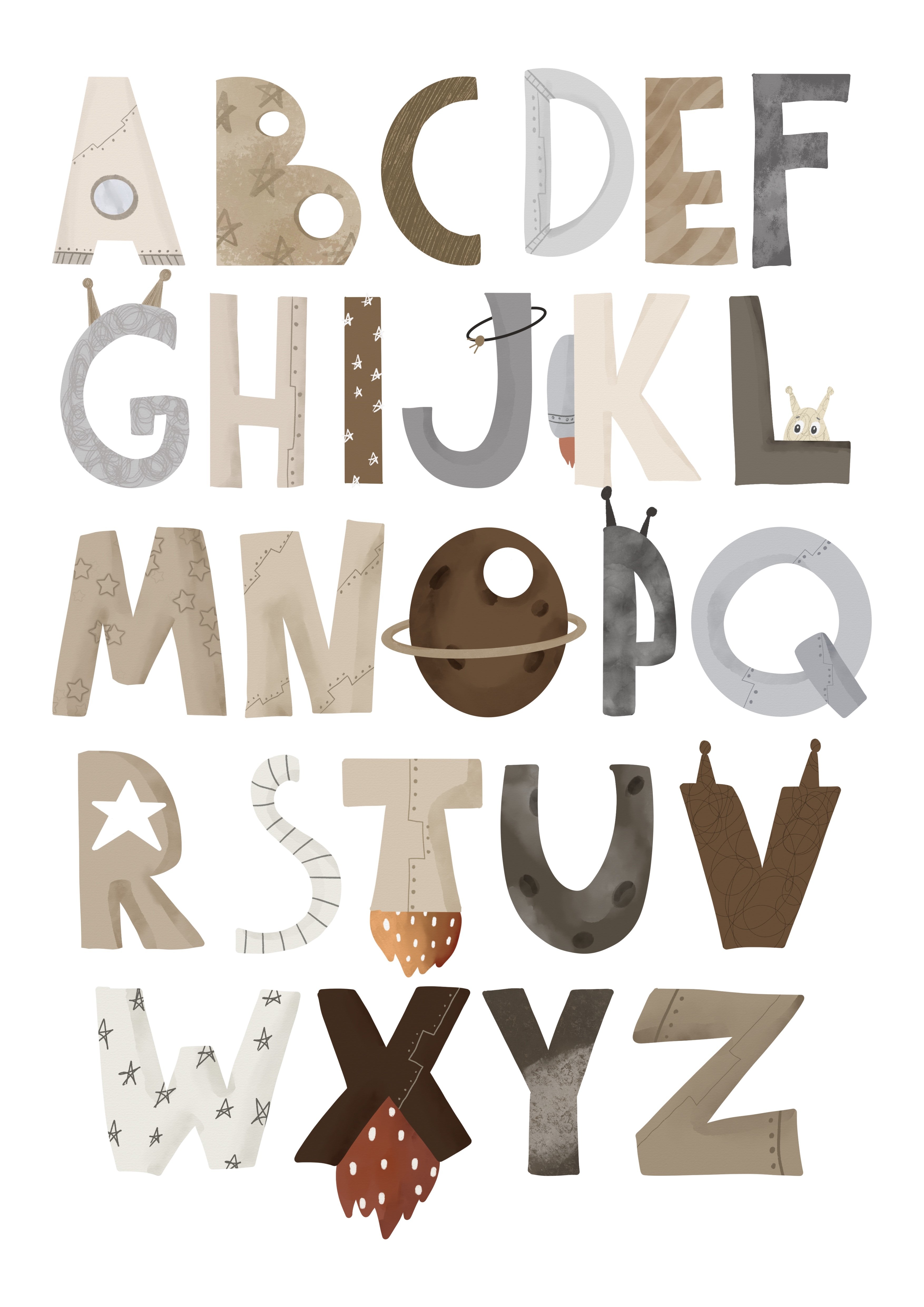 Baby space clipart and letters PNG, Rocket clipart PNG, ABC