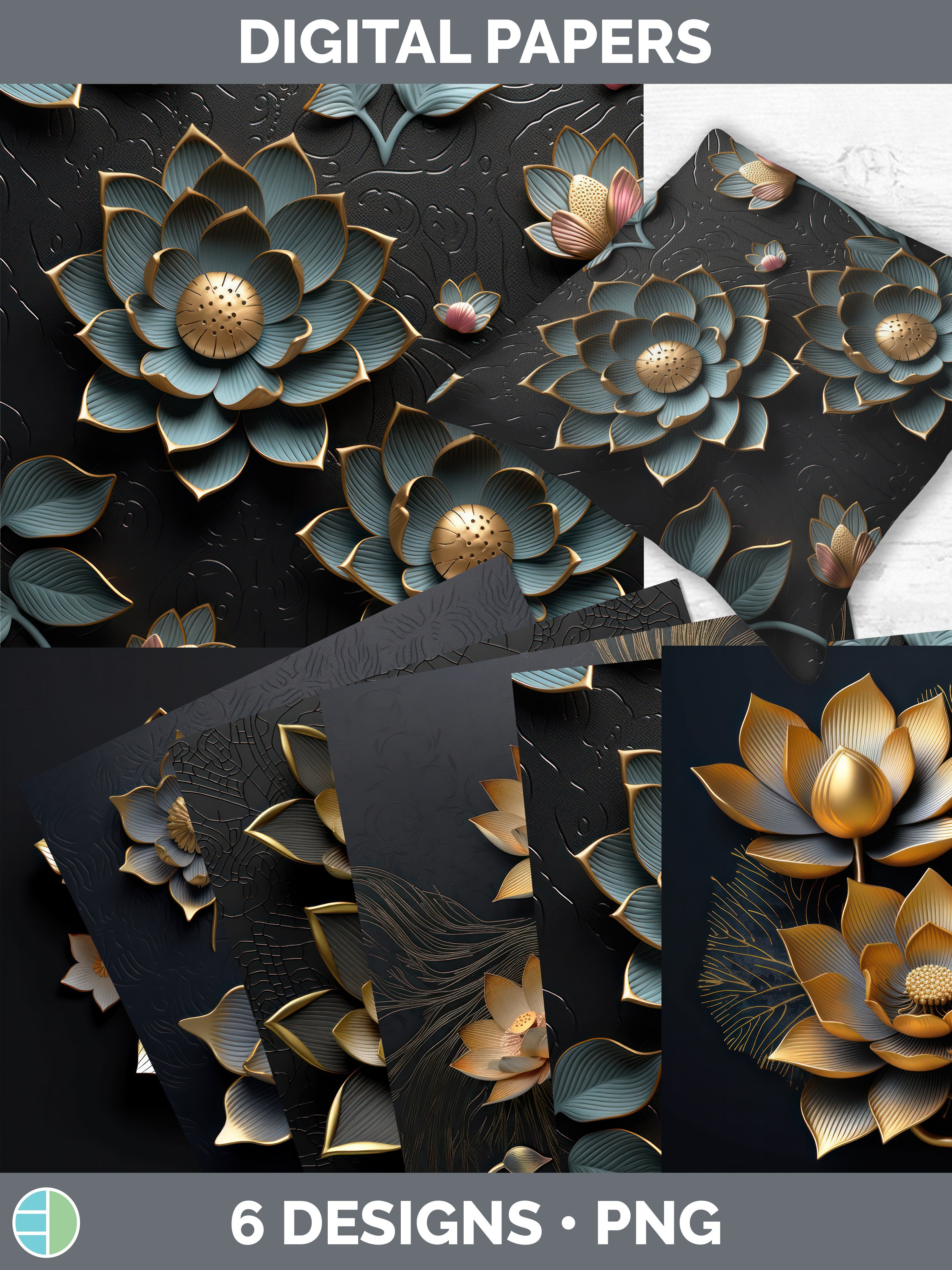 3D Elegant Lotus Flowers Paper Backgrounds | Digital Scrapbo