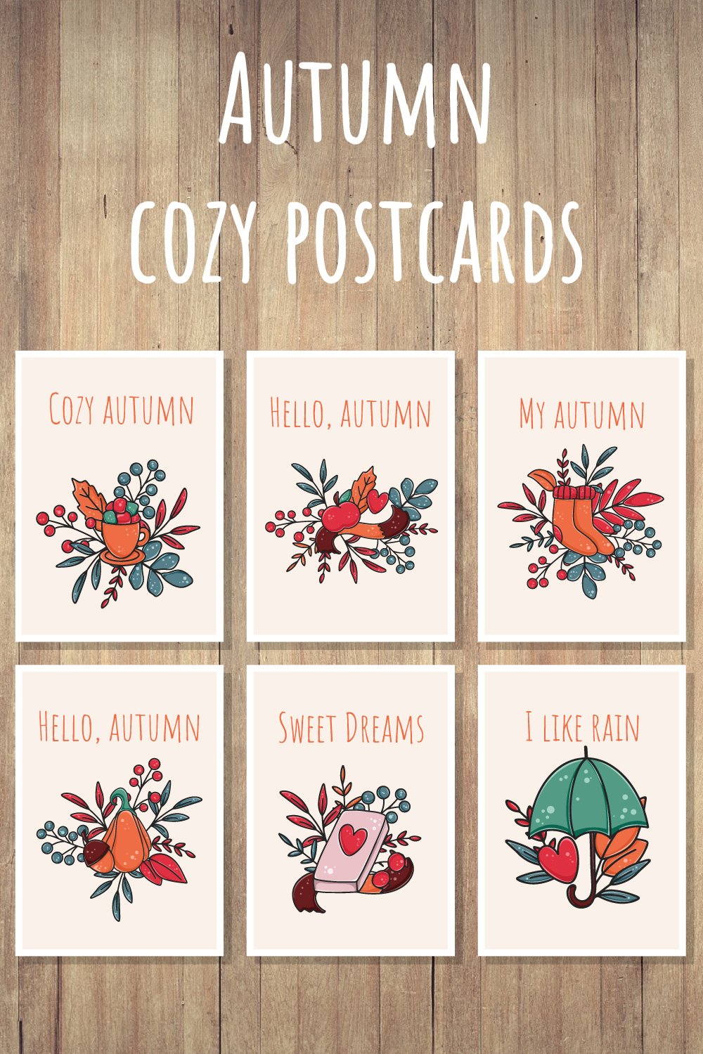 6 Fall cozy postcards