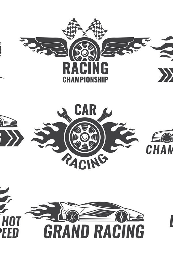 Monochrome labels and badges of sport labels. Racing cars