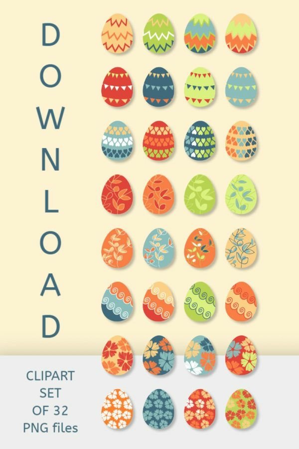 Easter Eggs Clipart Set of 32 PNG files