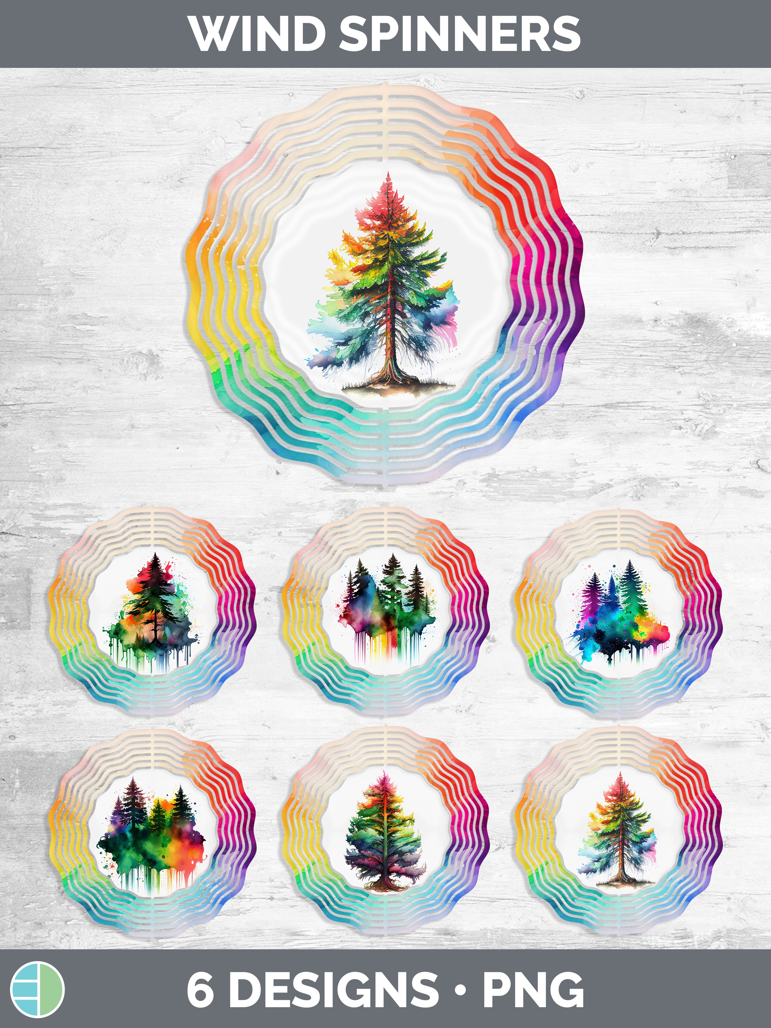 Rainbow Fir Trees Wind Spinner | Sublimation Spinner Designs