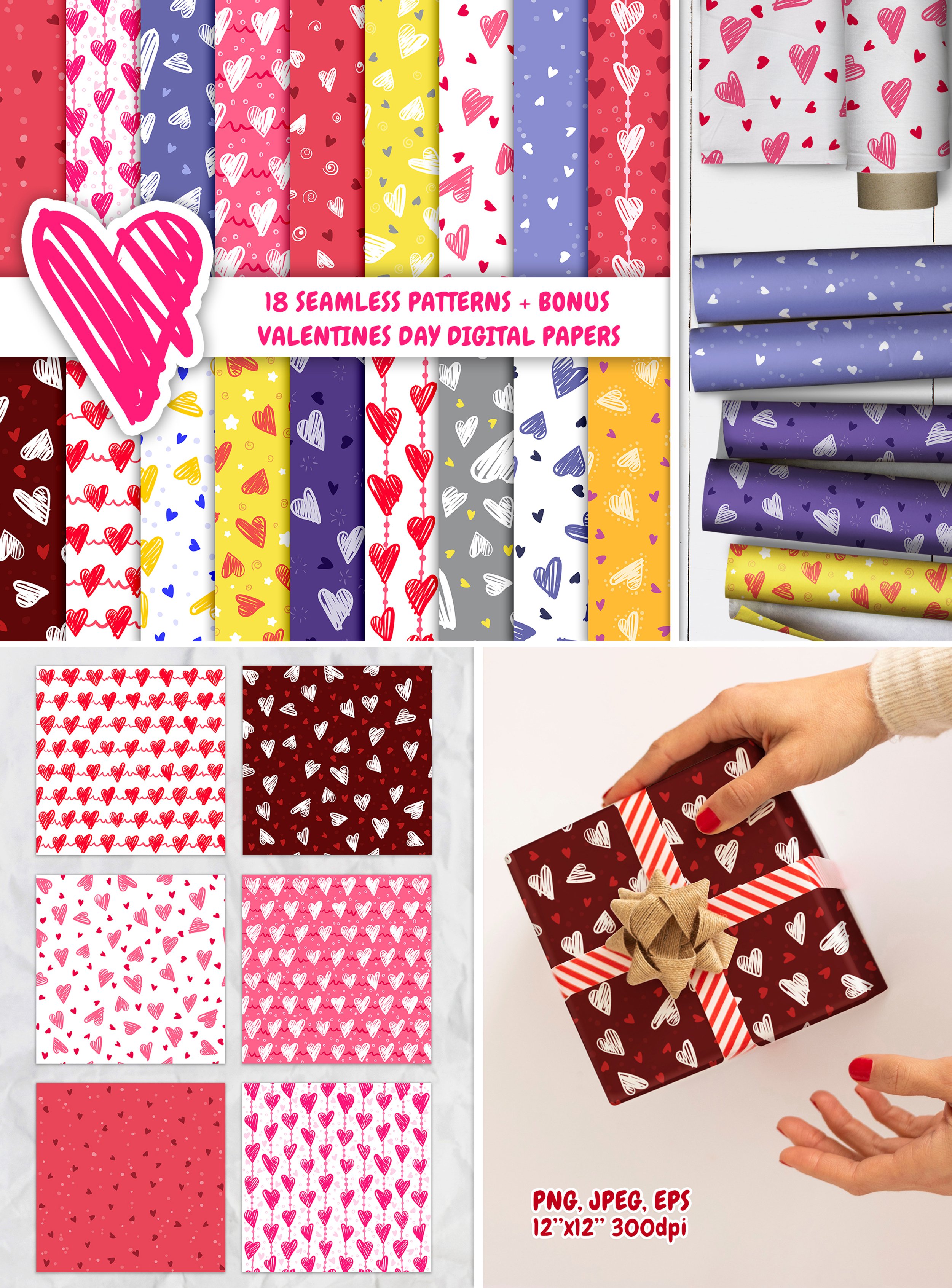 18 Cartoon Digital Papers. Valentine's Day (2241829)