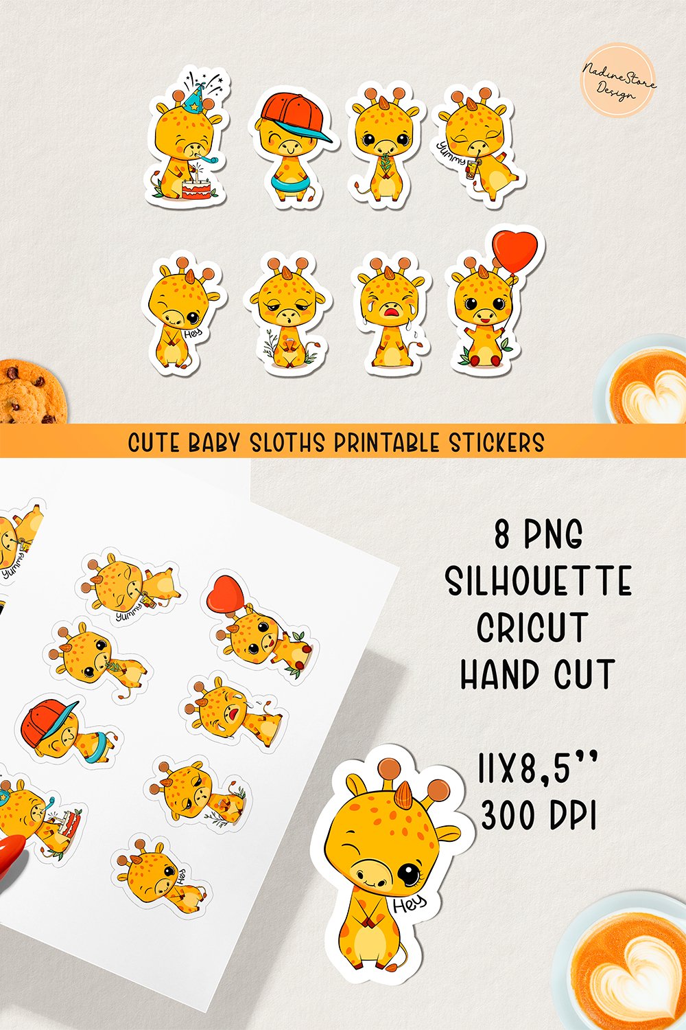 Cute baby giraffes printable stickers. PNG. (2551560)