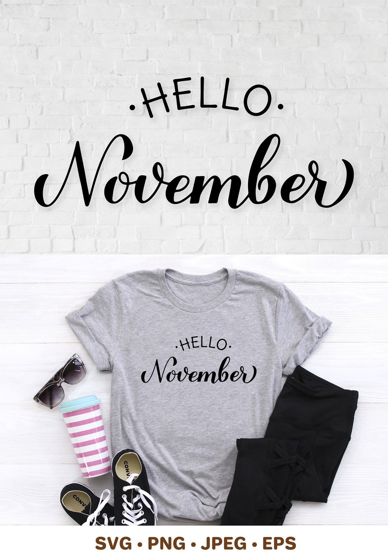 Hello November SVG. Fall quote calligraphy. Autumn saying.
