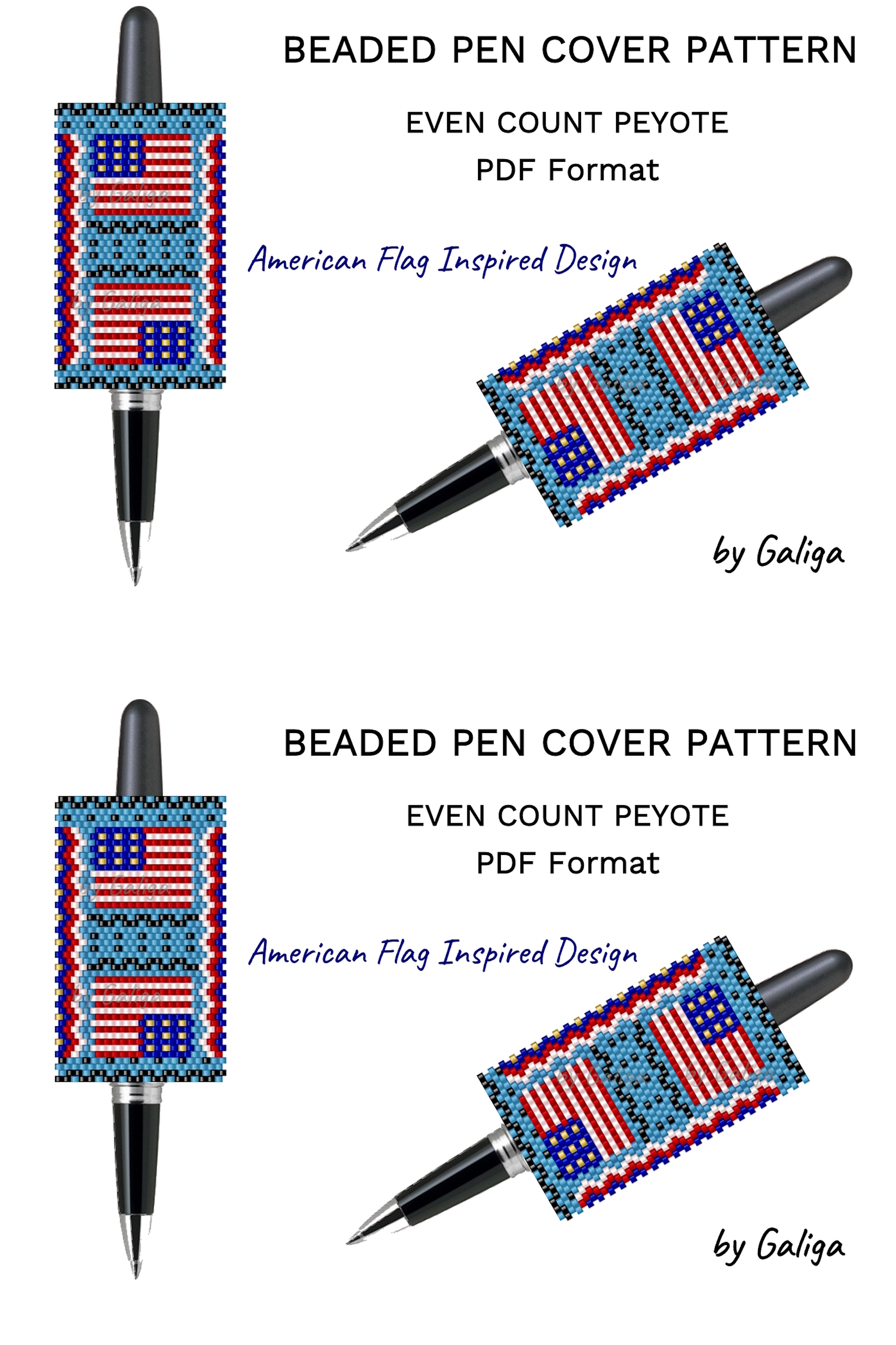 Beaded Pen Wrap Pattern, USA Flag Pen Cover American Pride