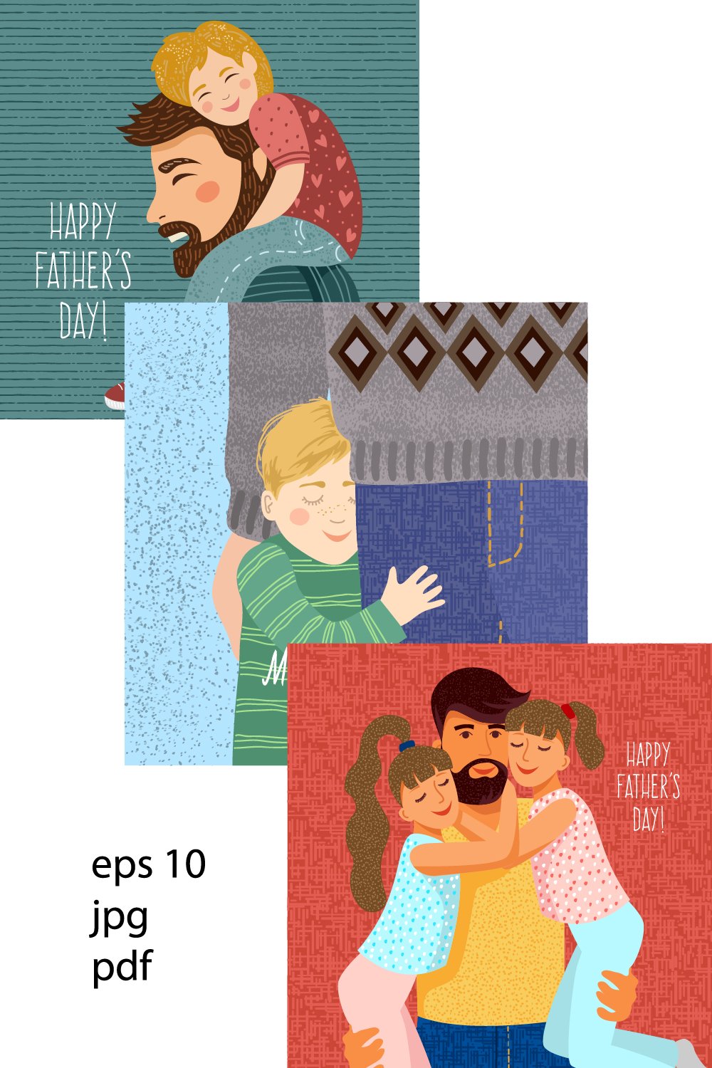 Cute vector illustrations with father and children