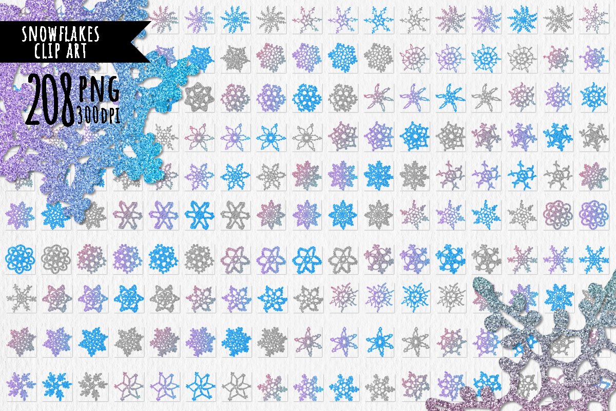 Glitter snowflakes clip art