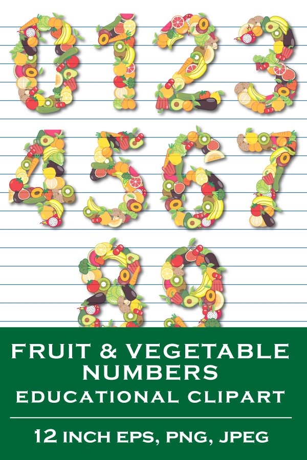 Fruit and Vegetable Numbers | Educational Maths Clipart