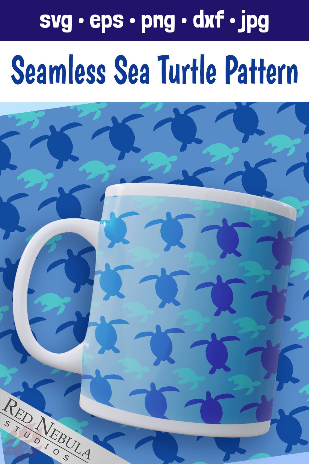 Blue Sea Turtle Seamless Pattern | Ocean Digital Paper