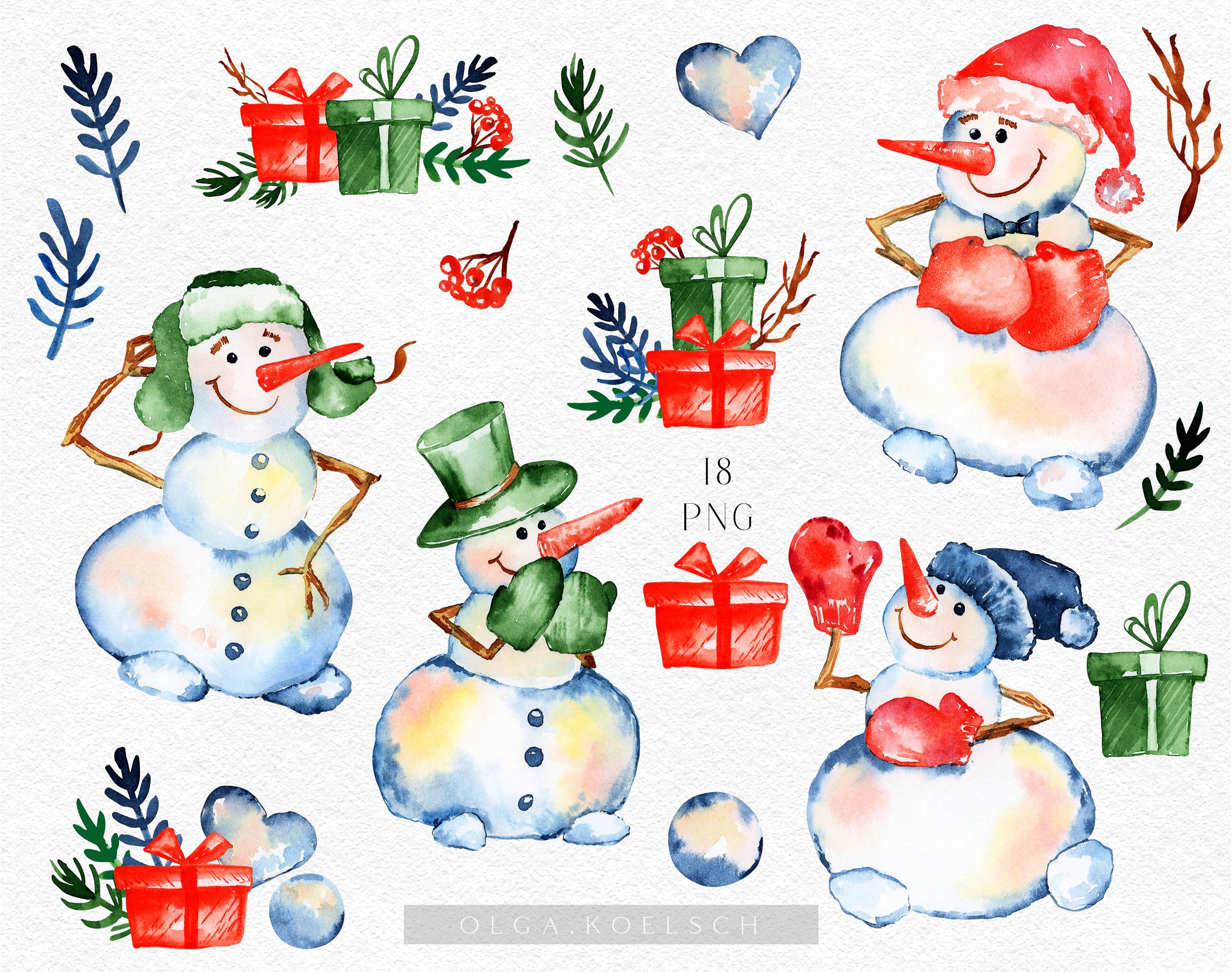 Watercolor snowman clipart, Cute Christmas diy Winter