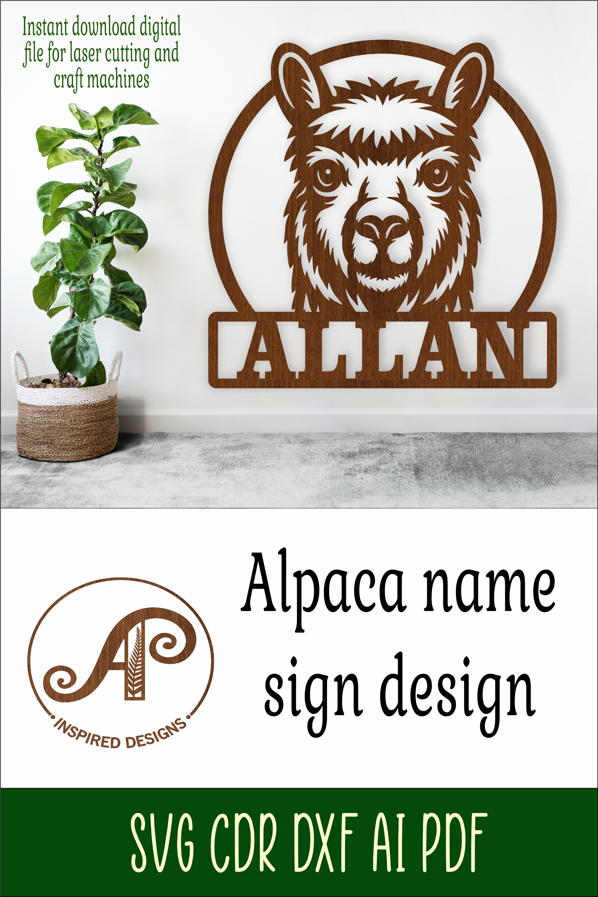 Alpaca theme name wall art sign, SVG personalized laser cut