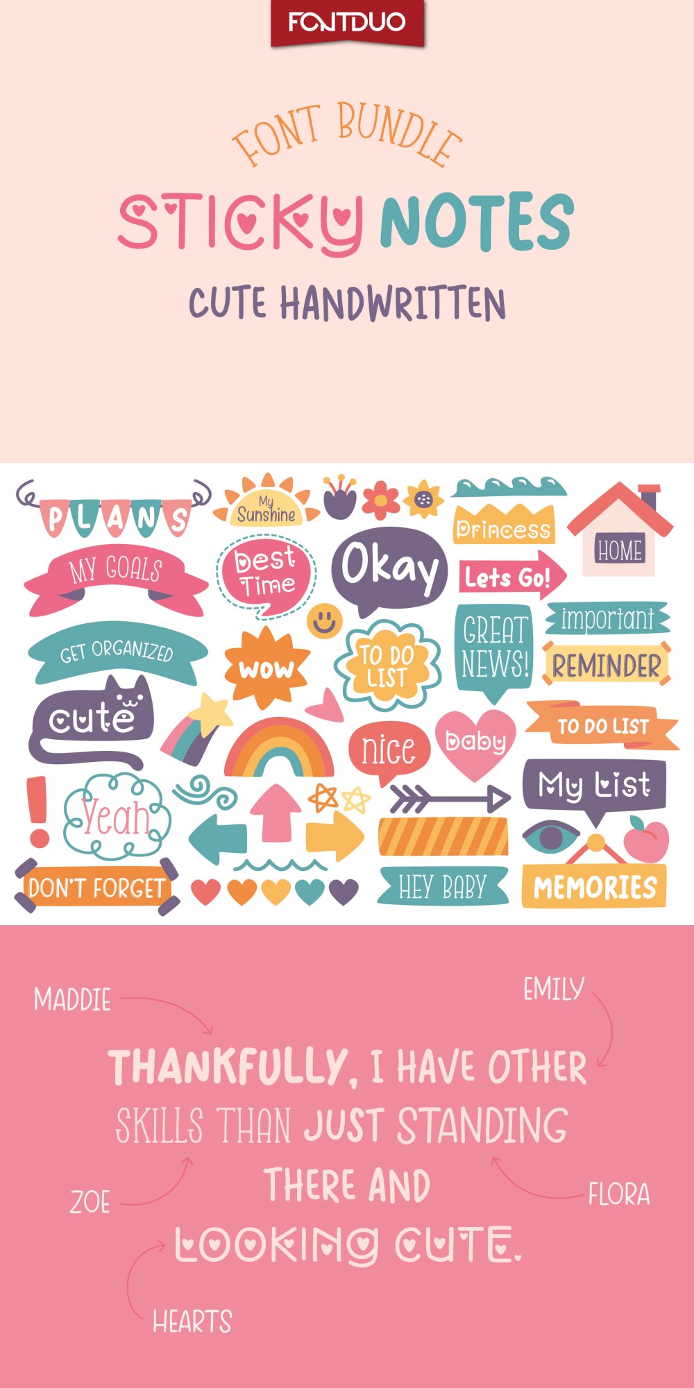 Cute Sticky Notes Font Bundle