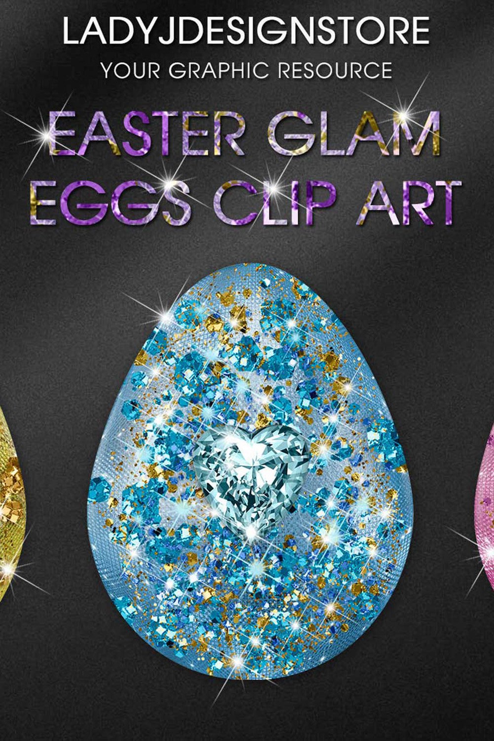 Easter Glam Eggs Clipart, sparkle glitter colorful eggs