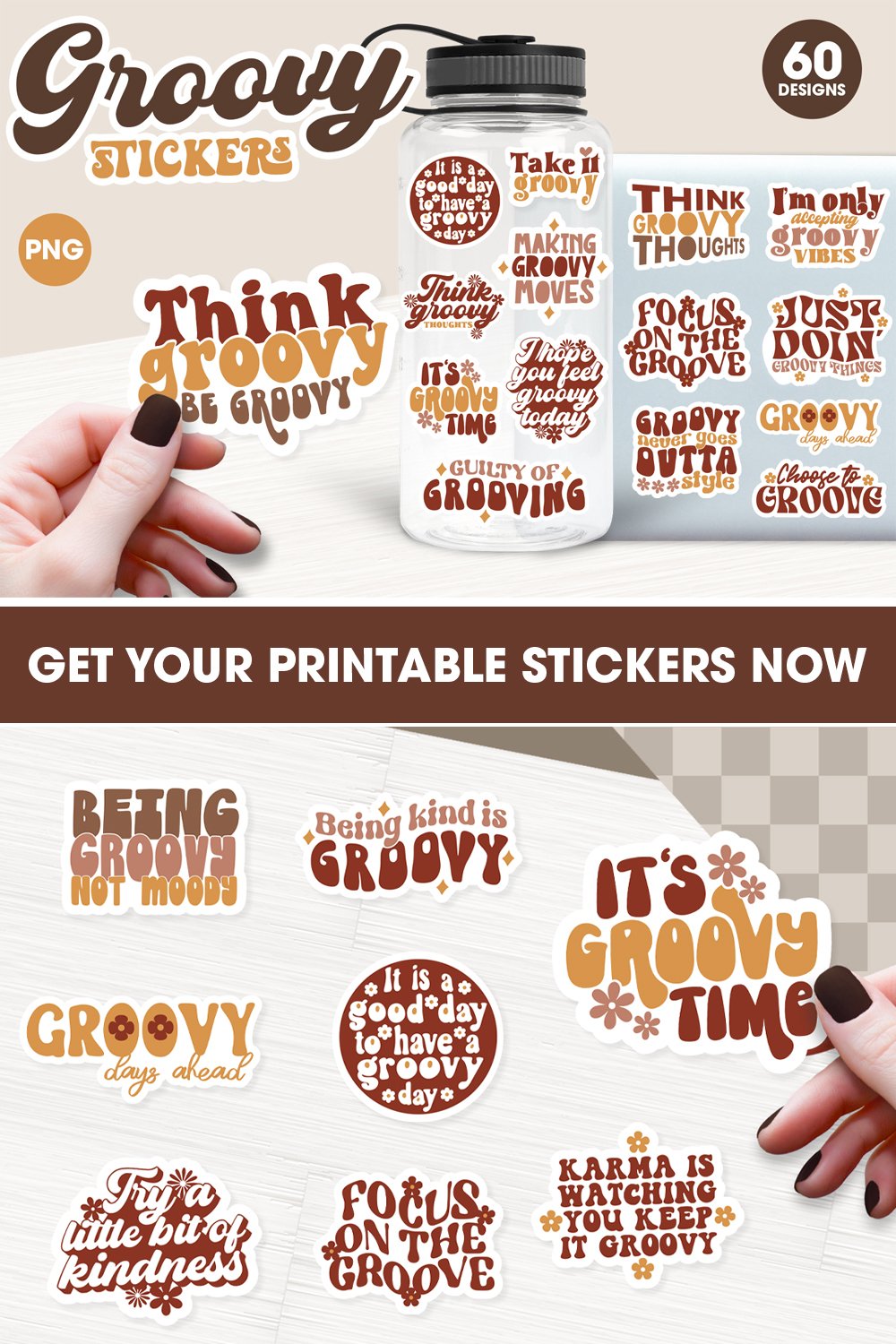 Groovy stickers | Retro planner stickers