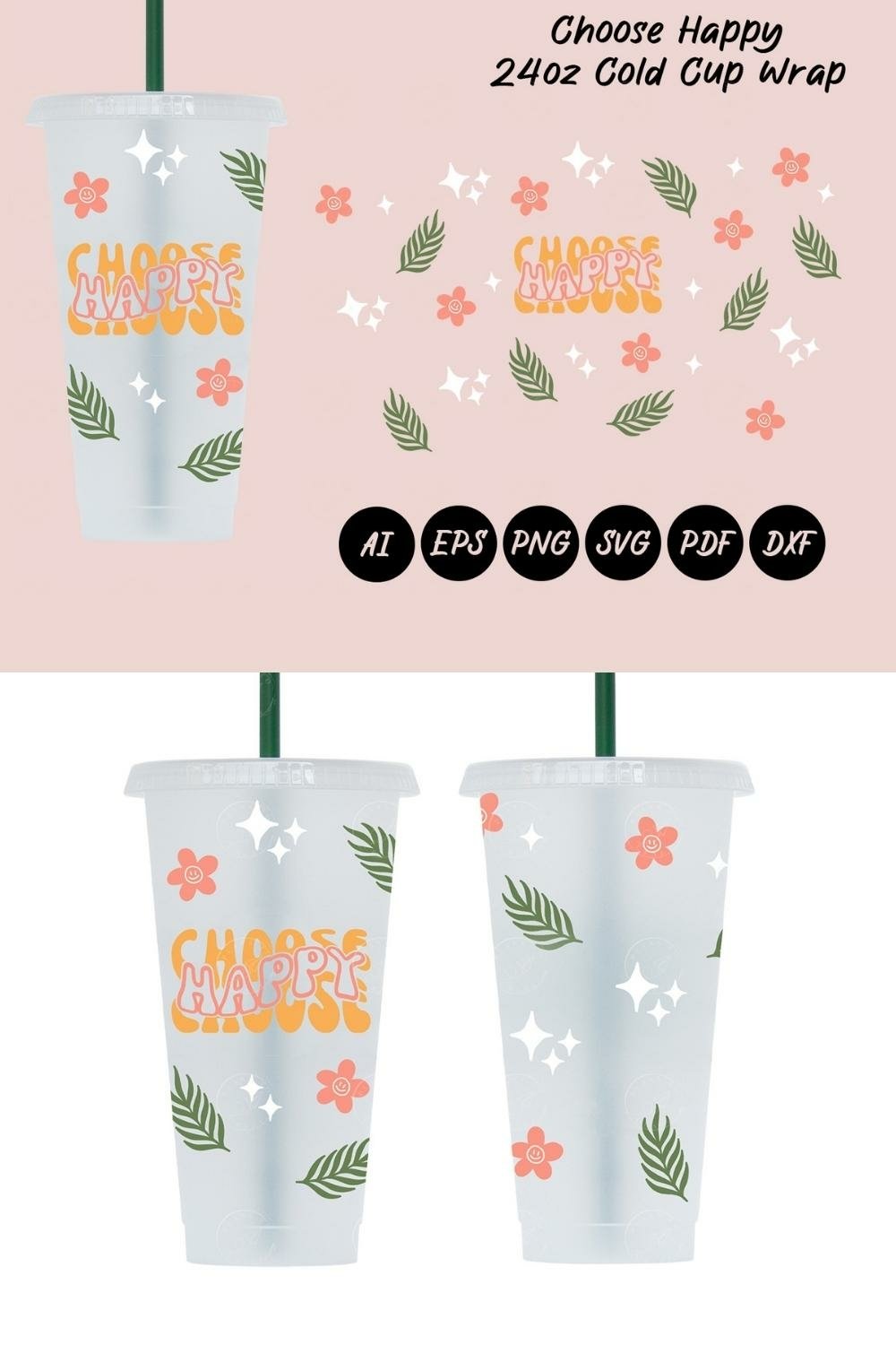 Choose Happy 24oz Cold Cup Wrap SVG