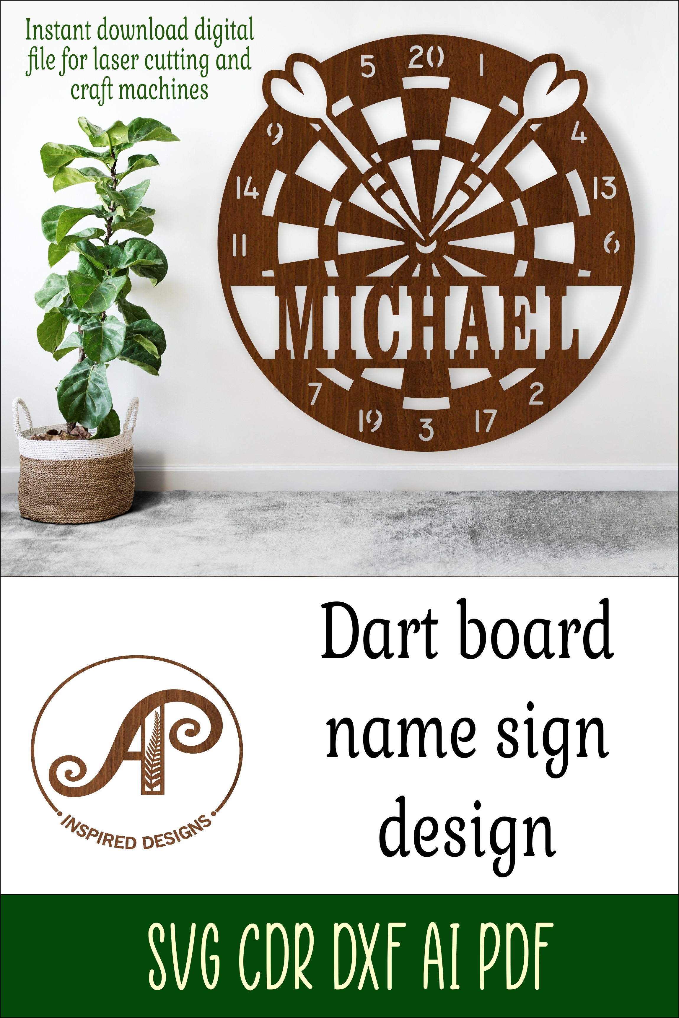 Dart board name wall art sign, SVG personalized