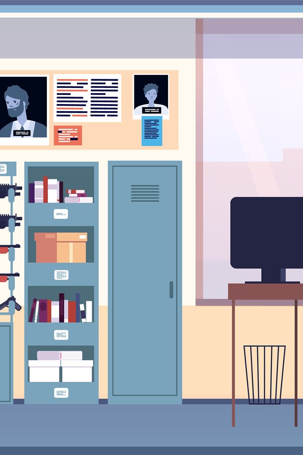 Police office. Law enforcement room city department. Cop in