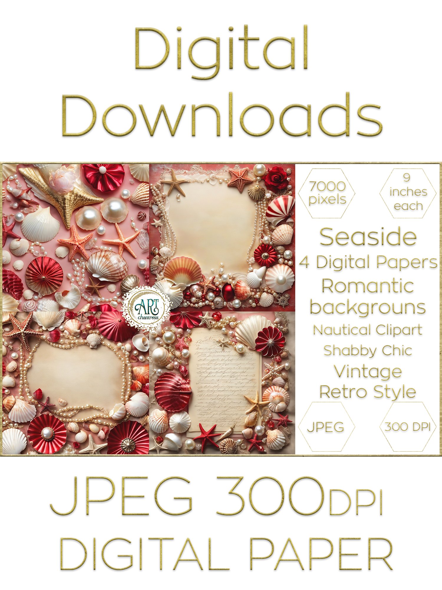 Vintage Cosy Beach Seaside Romantic Digital Papers (4084420)