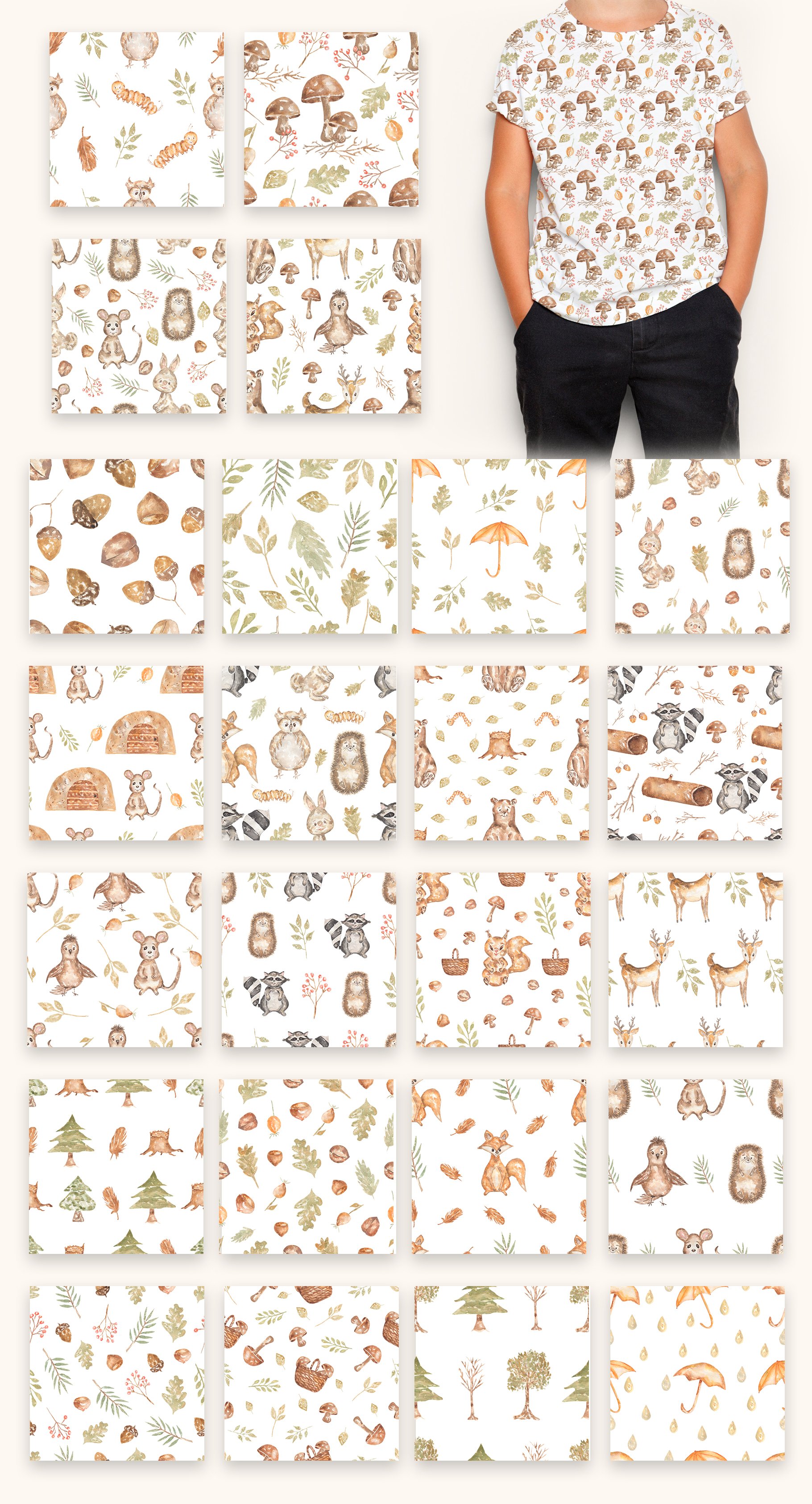 Cute woodland patterns set