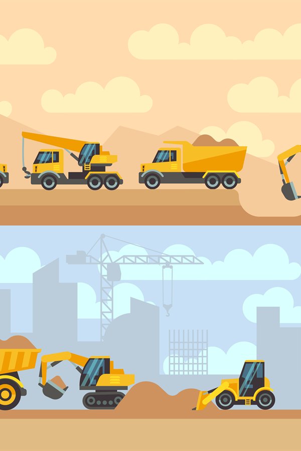 Seamless horizontal construction vector backgrounds with mac