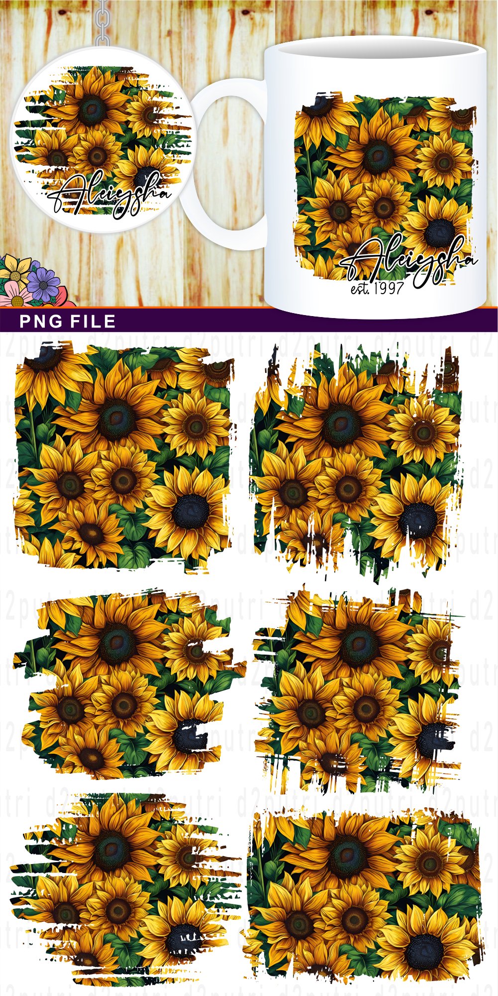 Sunflower Sublimation Backgrounds, Mug and Keychain