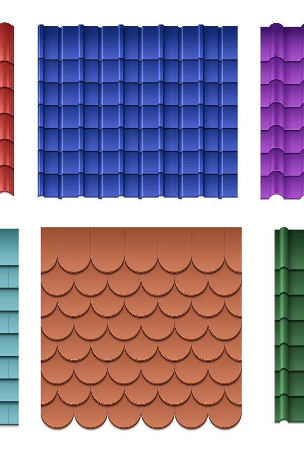 Roof tiles. Roofing materials vector set