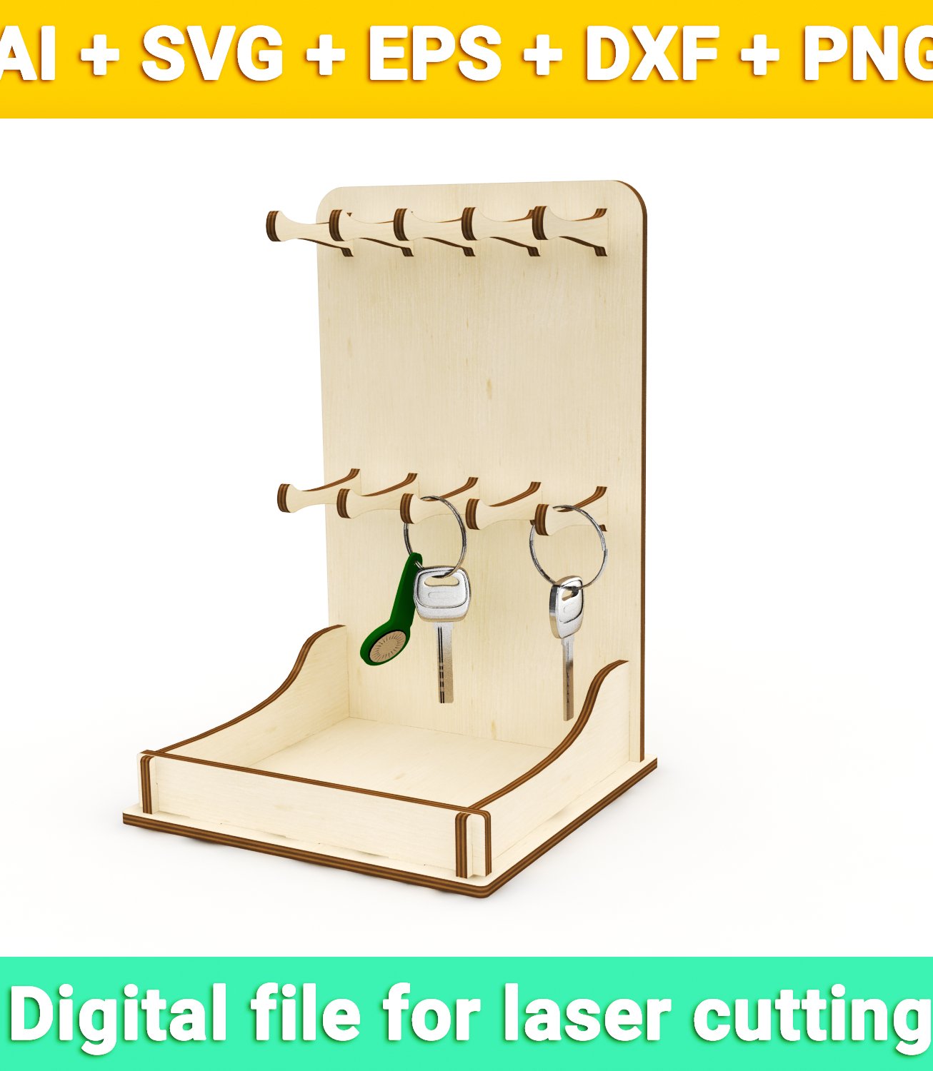 Key holder with many hooks vector for CNC svg vector file