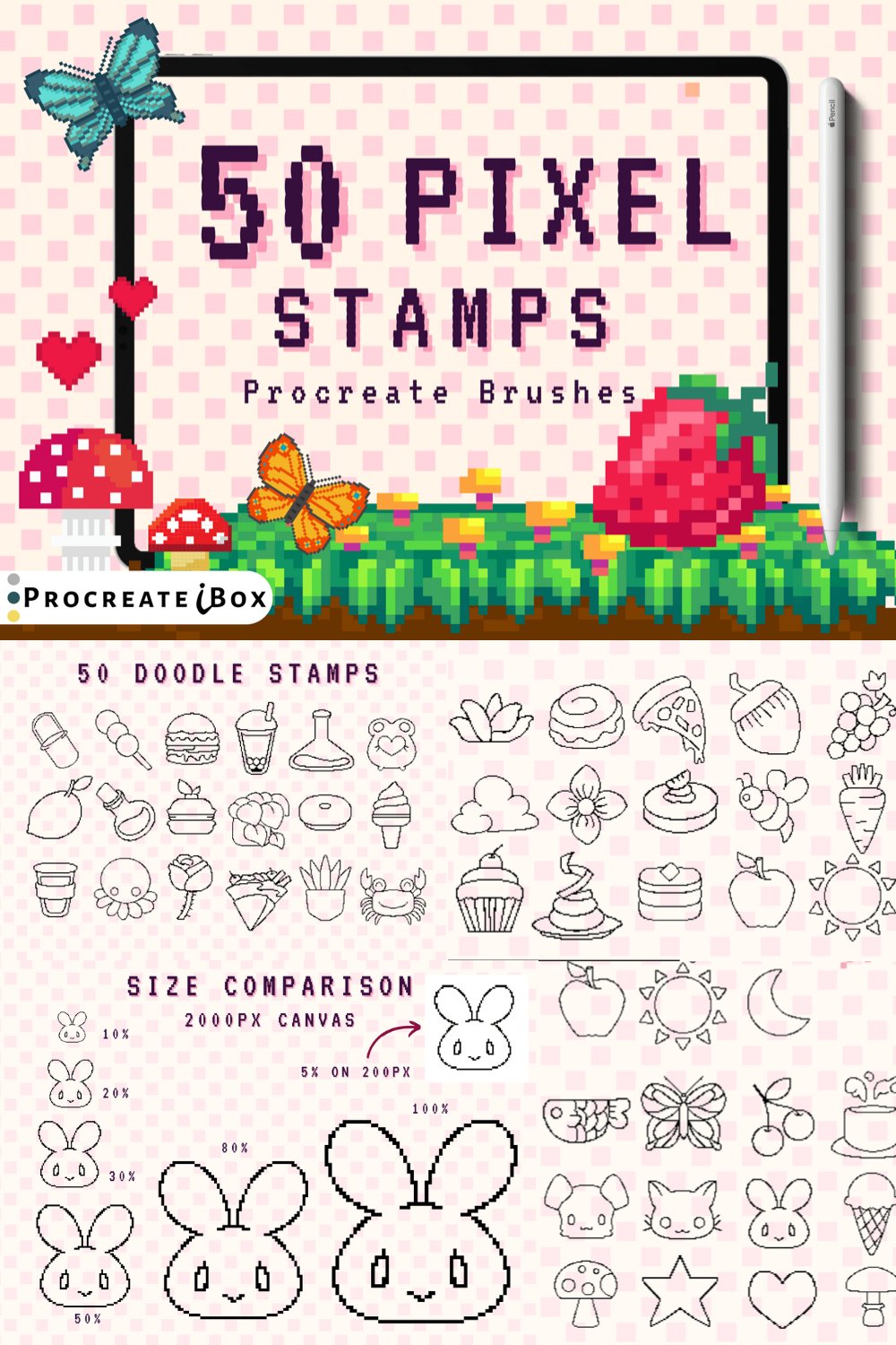 Procreate pixel stamps | Pixel brushes | Pixel doodle stamps