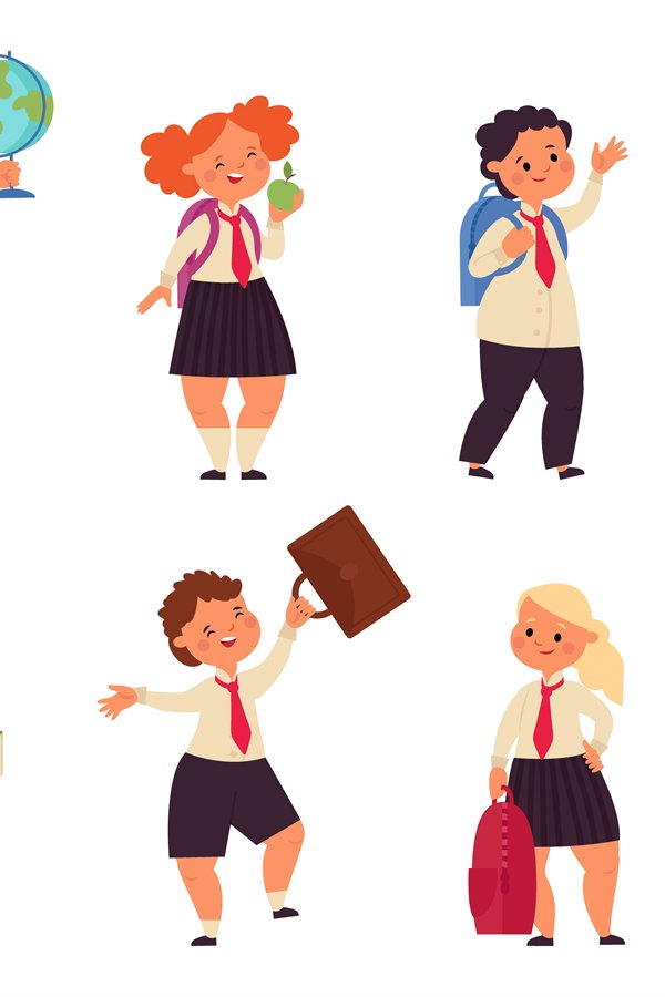 School student characters. Schoolboys friends, kids with bac