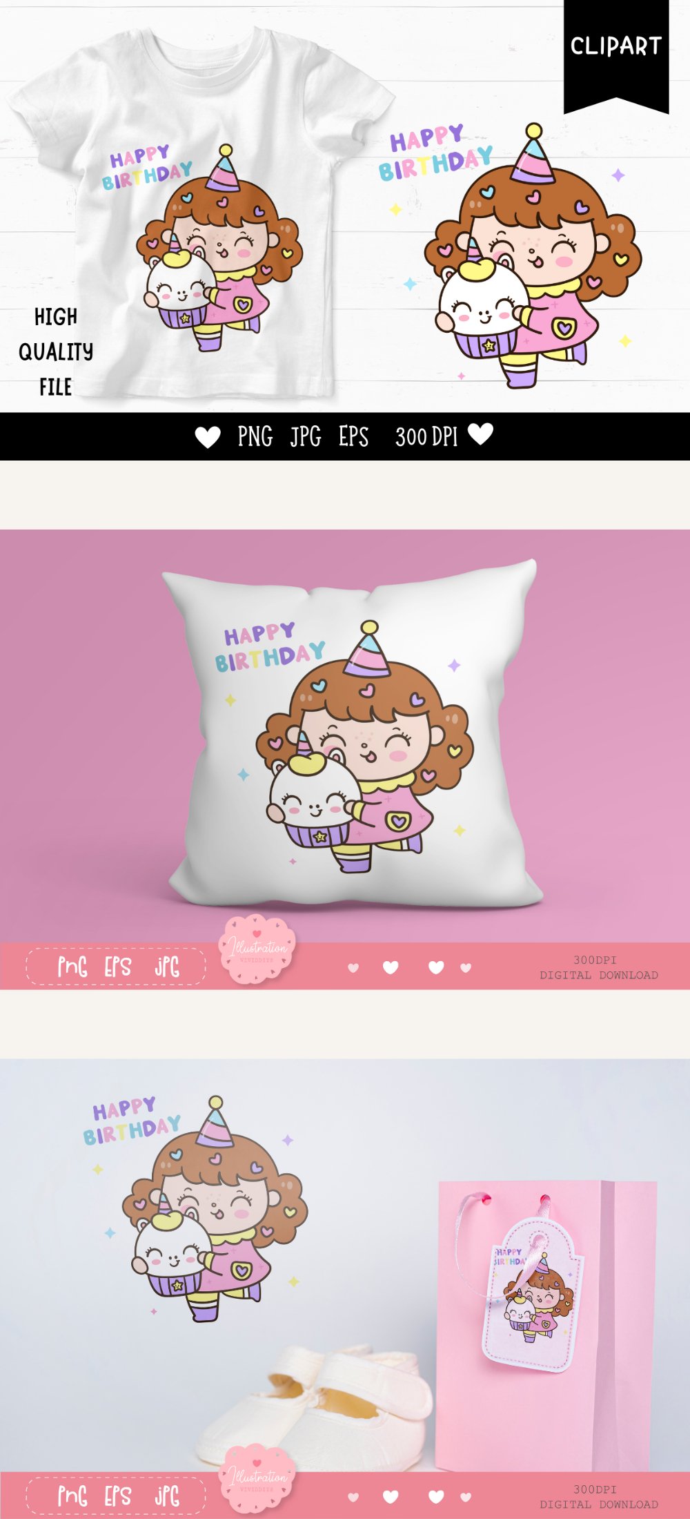 Cute girls birthday party kids (Kawaii Vector) number