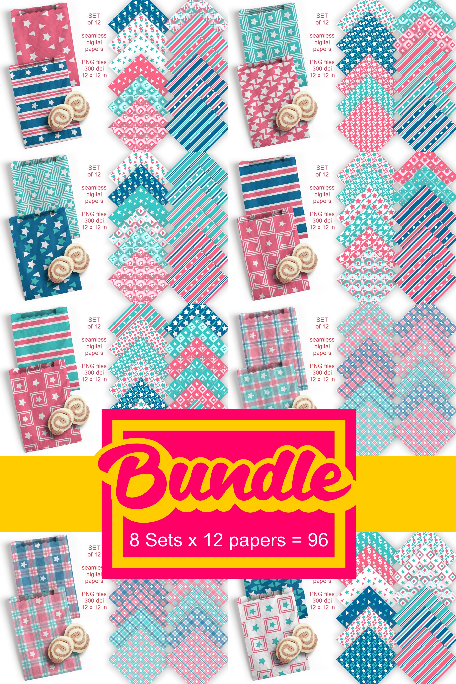 Stars n Stripes Bundle Seamless Patterned Papers 8 Sets x 12