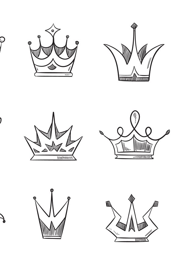 Hand drawn doodle nobility queens crowns vector set
