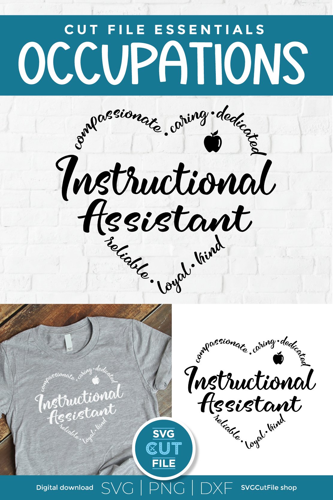 Instructional assistant svg with heart for crafters