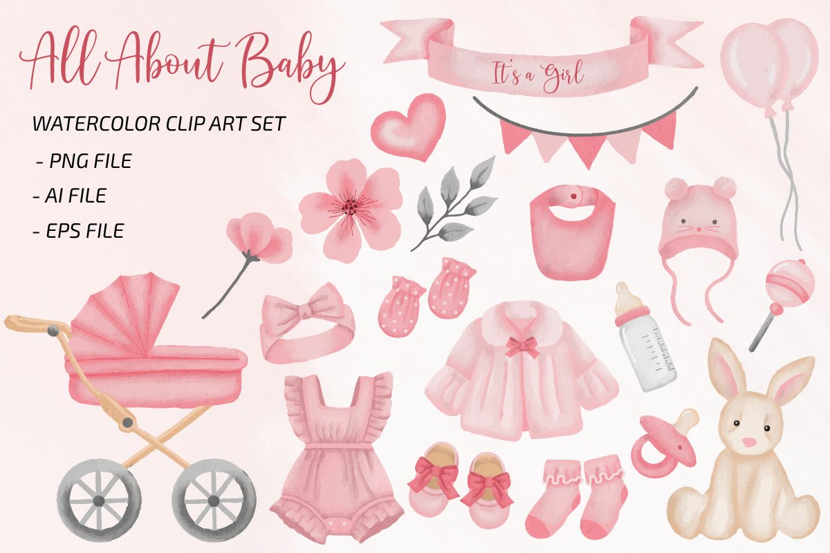 Baby Girl Watercolor Clip Art PNG