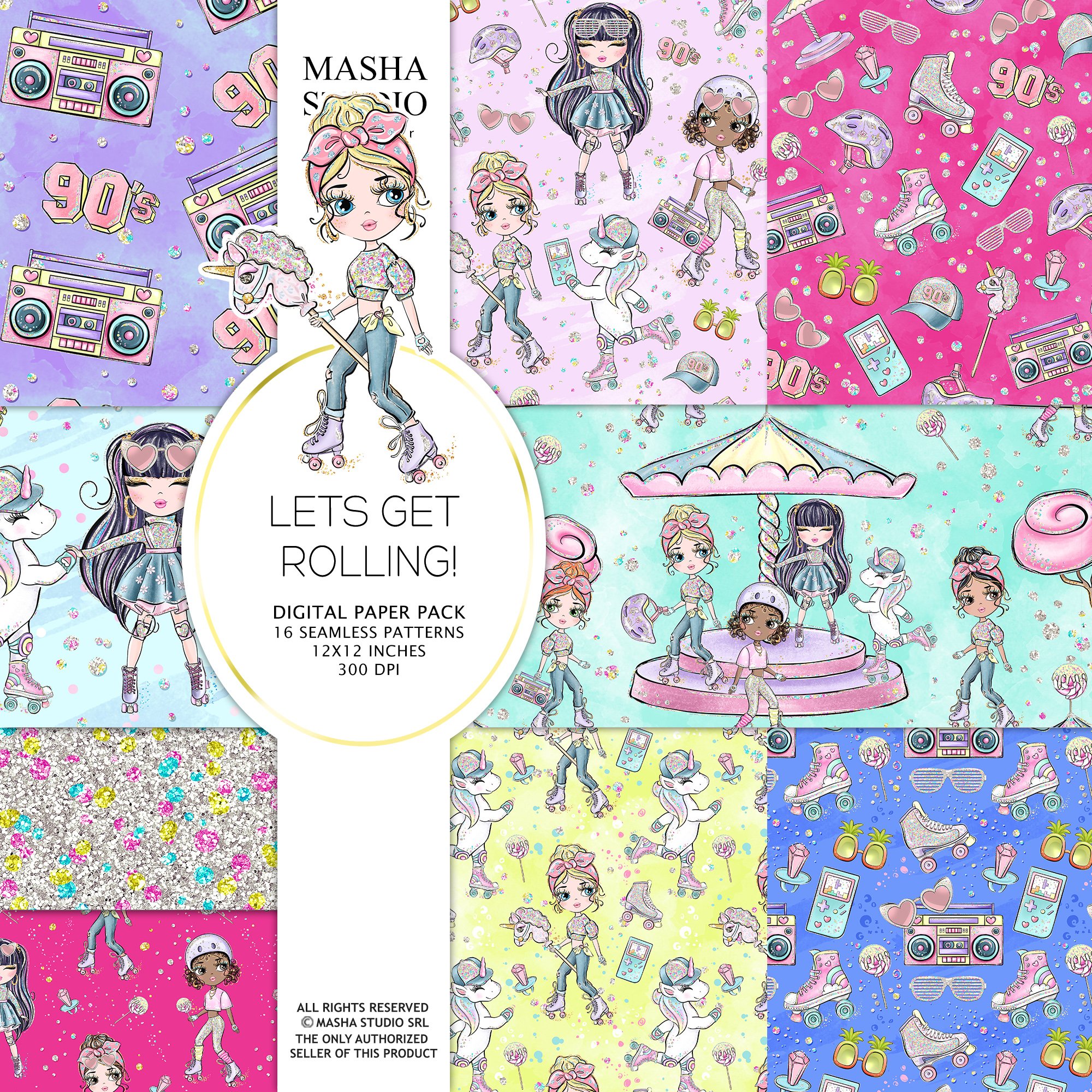 Rolling Skating Girls Digital Papers