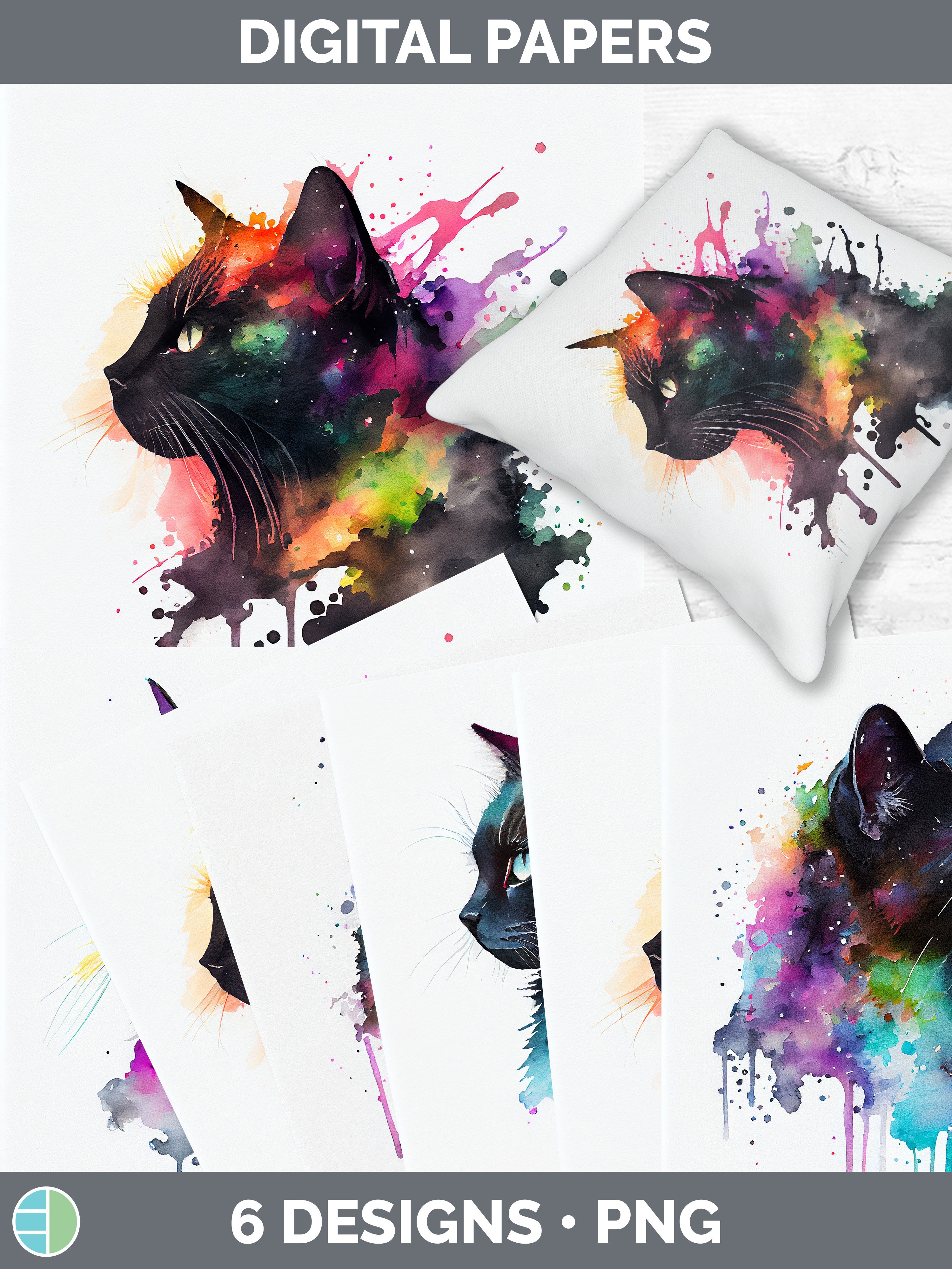 Rainbow Black Cat Backgrounds | Digital Scrapbook Papers