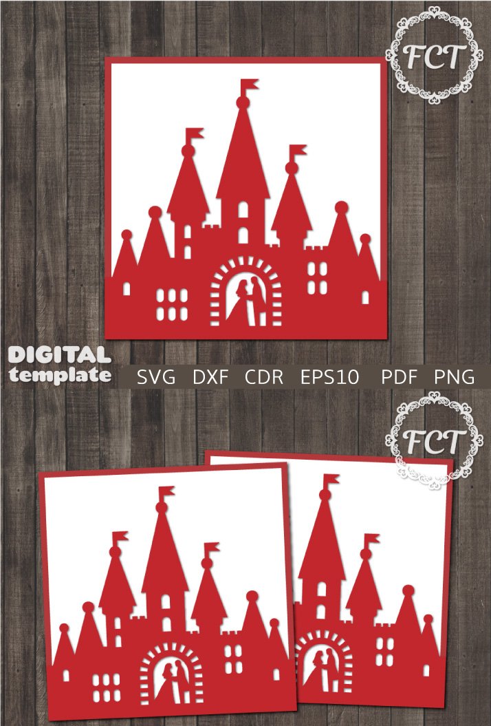Fairy Tale Castle Invitation pocket SVG square envelope