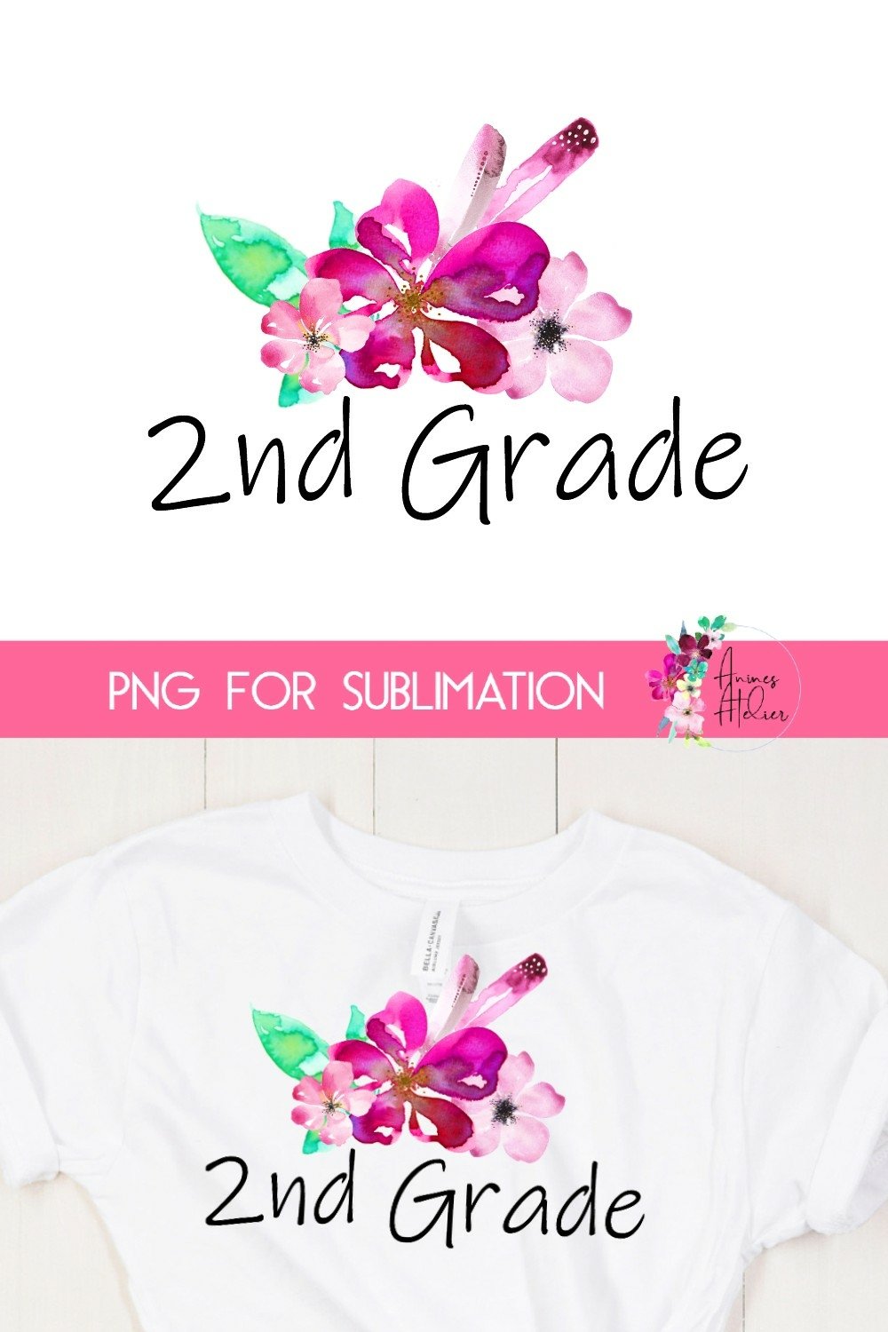 Sublimation 2nd Grade design with Pink Flowers