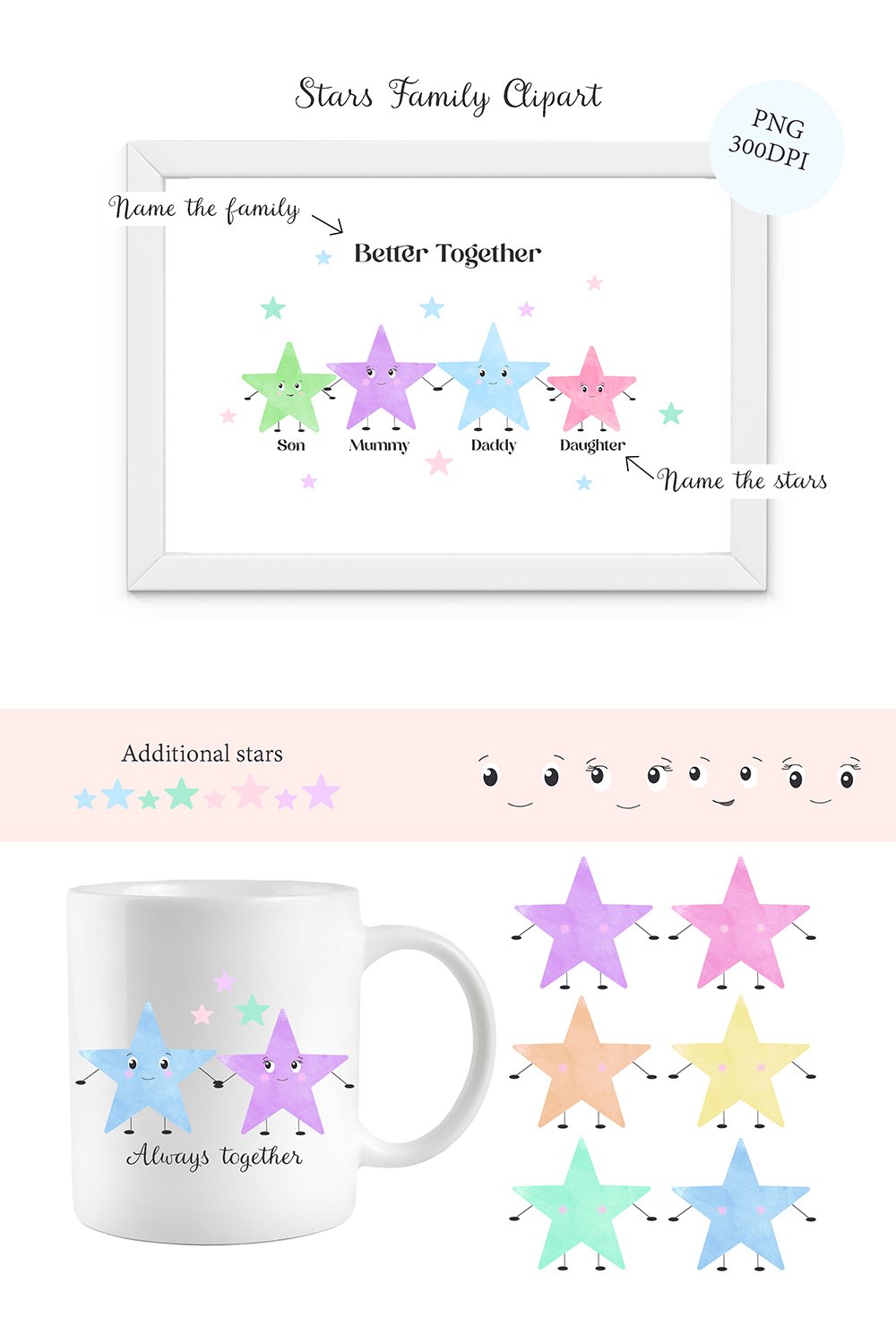 Stars Family Creator Clipart, Personalized builder