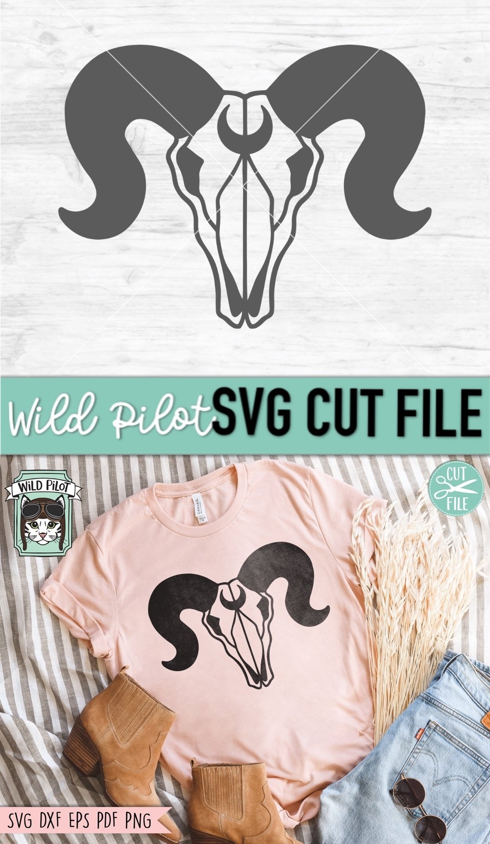 Mystical Ram Skull SVG, Crescent Moon SVG, Animal Skull SVG