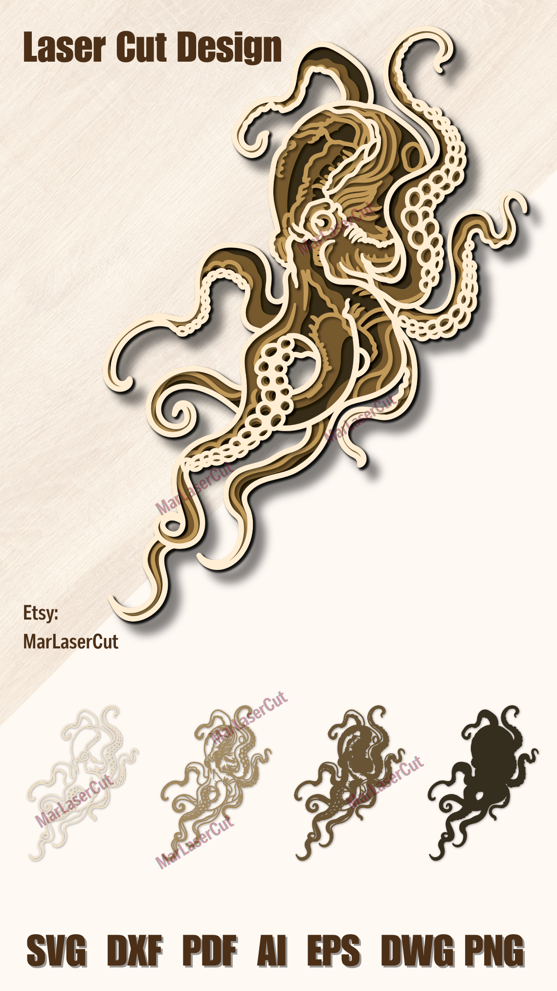 Multilayer Octopus Laser Cut 3D File Mandala SVG Ocean DXF