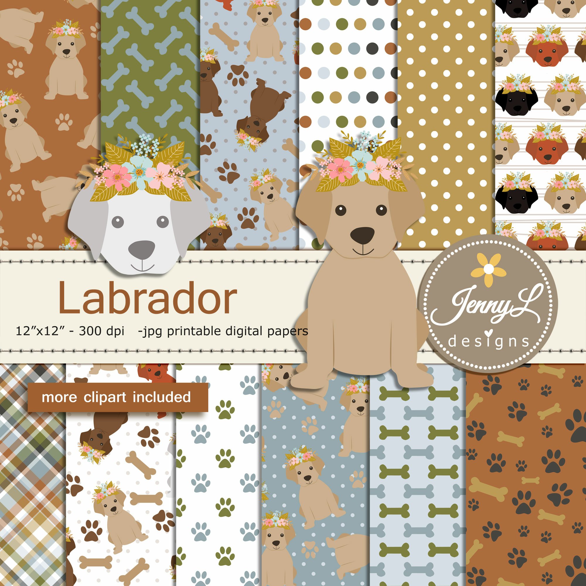 Labrador Dogs Digital Papers and Clipart